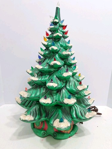 Holland Mold Ceramic Lighted Christmas Tree Snow Vintage 1978 Base 19 ...