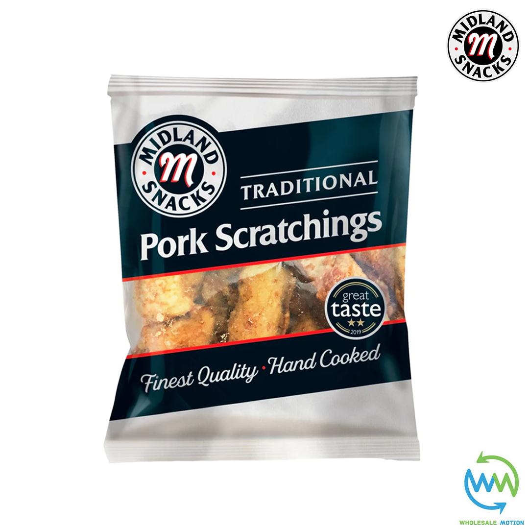 12 x Traditional PORK SCRATCHINGS 40g MIDLAND SNACKS Pub Card Snack ...
