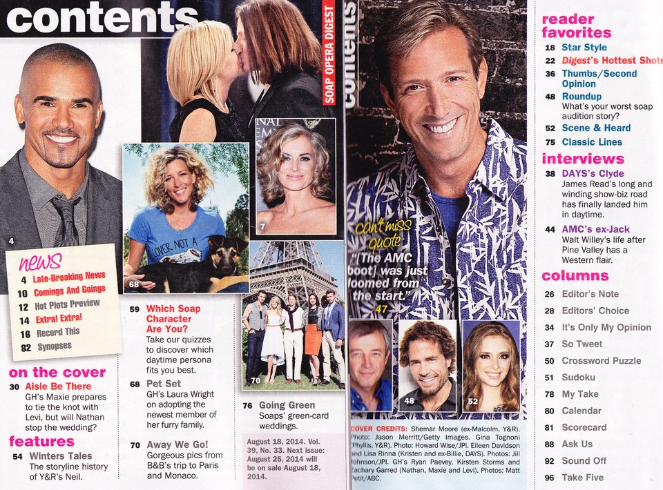 Soap Opera Digest Magazine August 18 2014 Shemar Moore Walt Willey ...