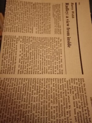 Xm49 Ephemera 1980 Article Barry Webb Radley A View From Inside | eBay