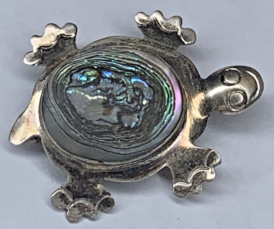 Vintage Sterling 925 Mexico Abalone Shell Smiling Turtle Tortoise 1.5 ...