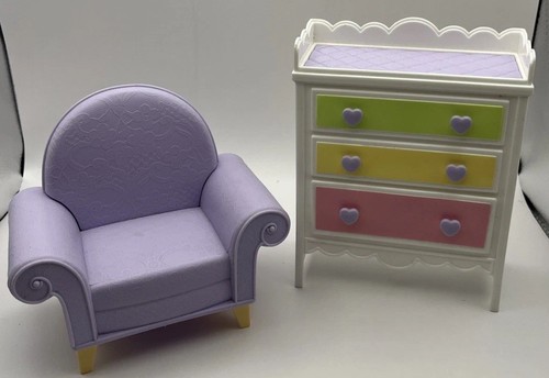 Mattel Barbie Pastel Changing Table Purple Chair Happy Family Play Set ...