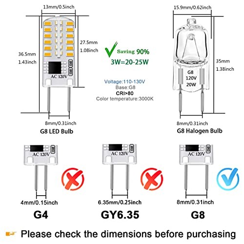 G8 LED Bulb Dimmable, T4 JCD Type Bi-Pin Base, 3000K Warm White, 3W ...
