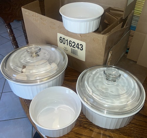 VTG New/Box Corning Ware French White 6pc Bakeware Set Dishes Glass Lids Bowl | eBay