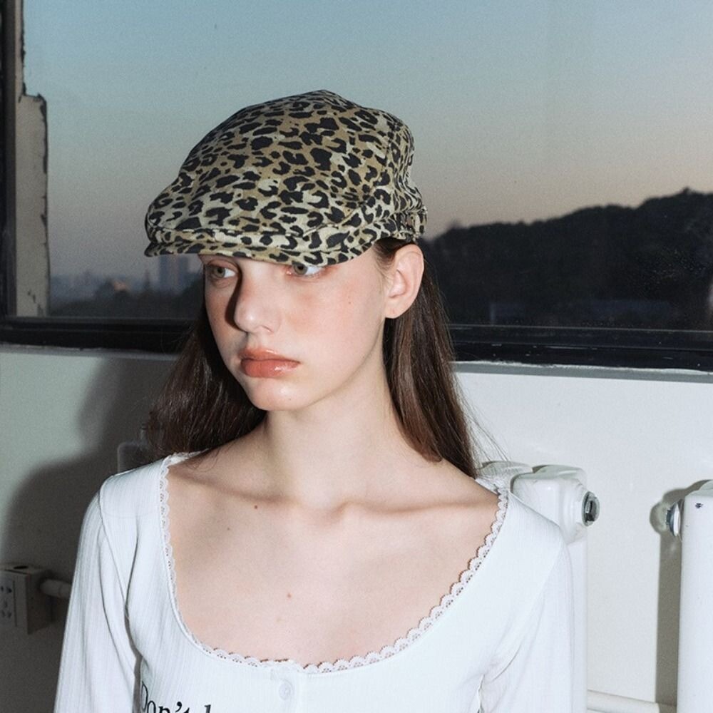 Cotton Leopard Print Cap Casual Personality Painter Hat British Peaked ...