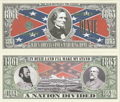 Dixie Land Historical Civil War Dixie Dollar Fun Money Novelty Note ...
