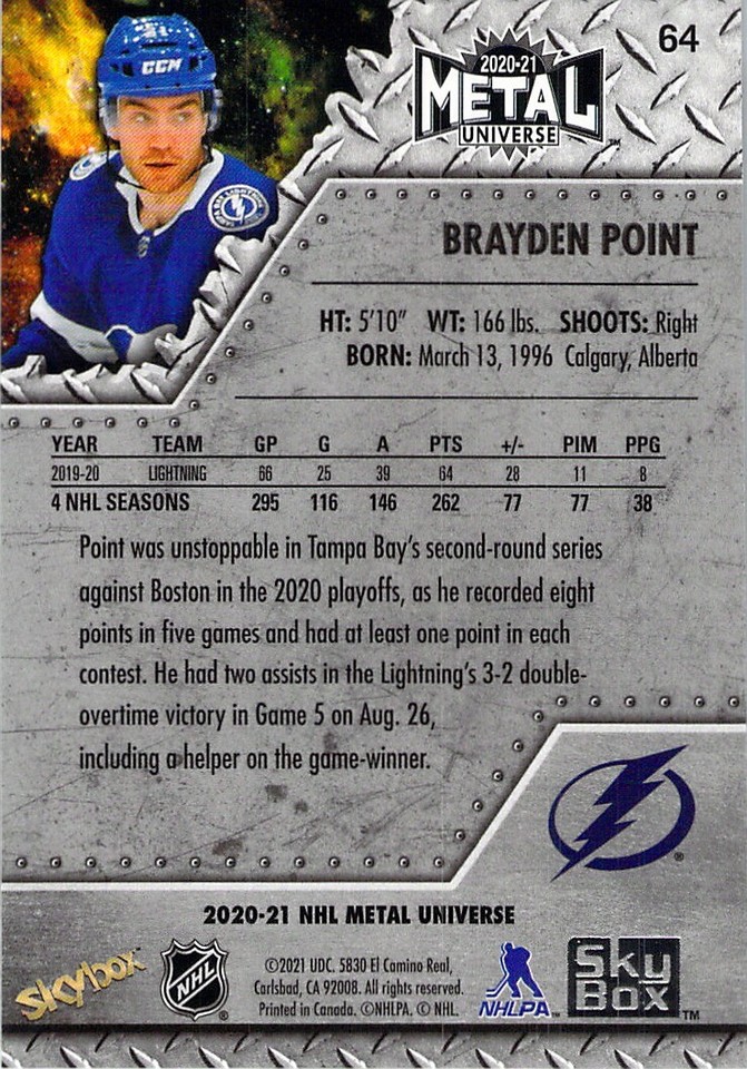 Brayden Point 2020-21 Skybox Metal Universe Hockey Card #64 Tampa Bay ...
