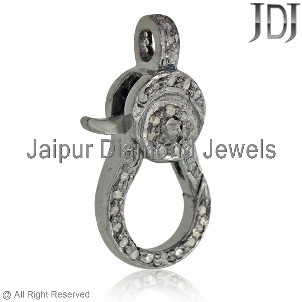 Natural Pave Diamond Lobster Lock Finding 925 Sterling Silver Charm 25 ...