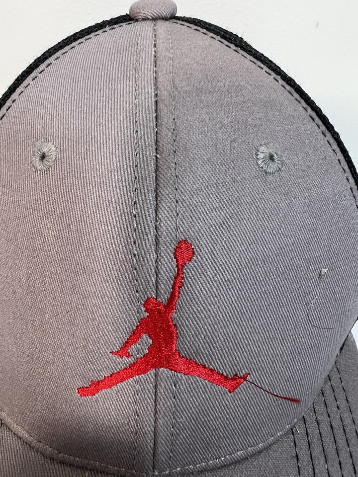 AJMPro Round Grey & Black Mesh SnapBack Cap Red Jump man Logo ...