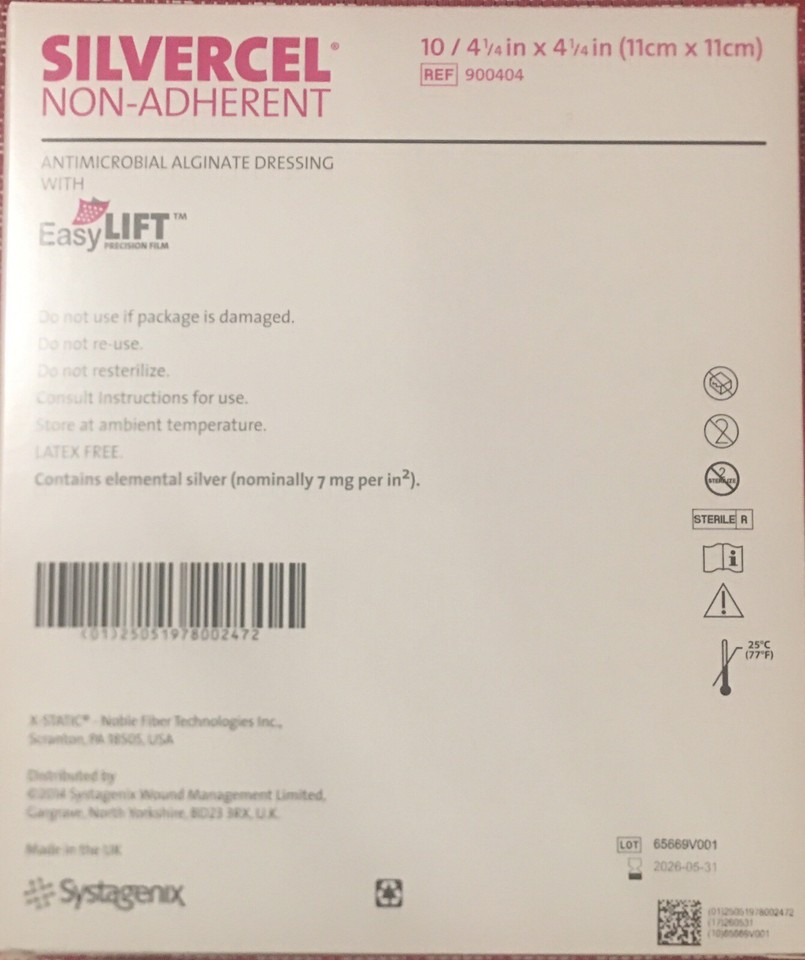10 Pack -Silvercel Antimicrobial Alginate Dressing 4-1/4" x 4-1/4 ...