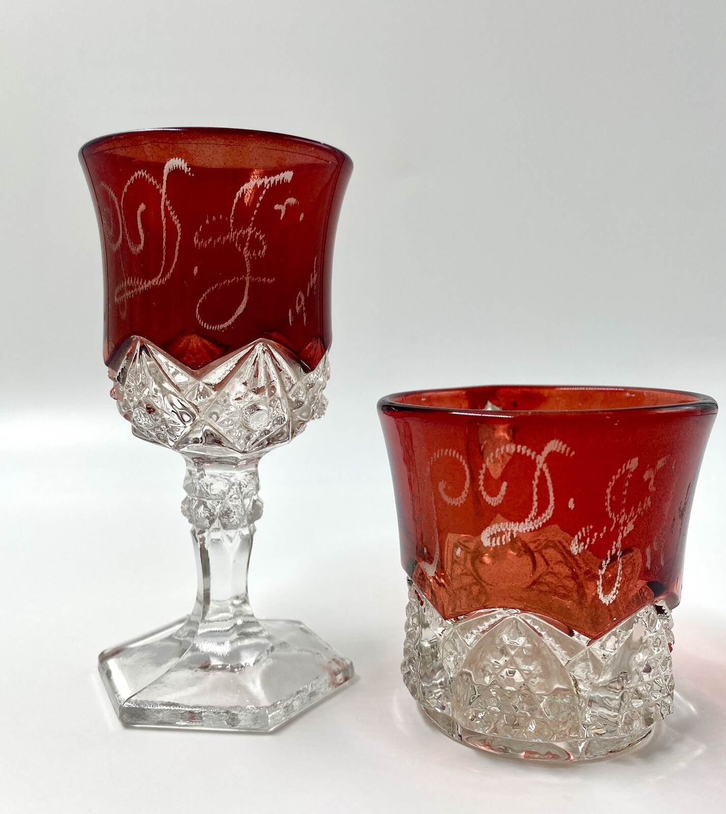 Ruby Red Flash Glass Souvenir Stem Cordial Mini Goblet Liqueur P.D.J ...