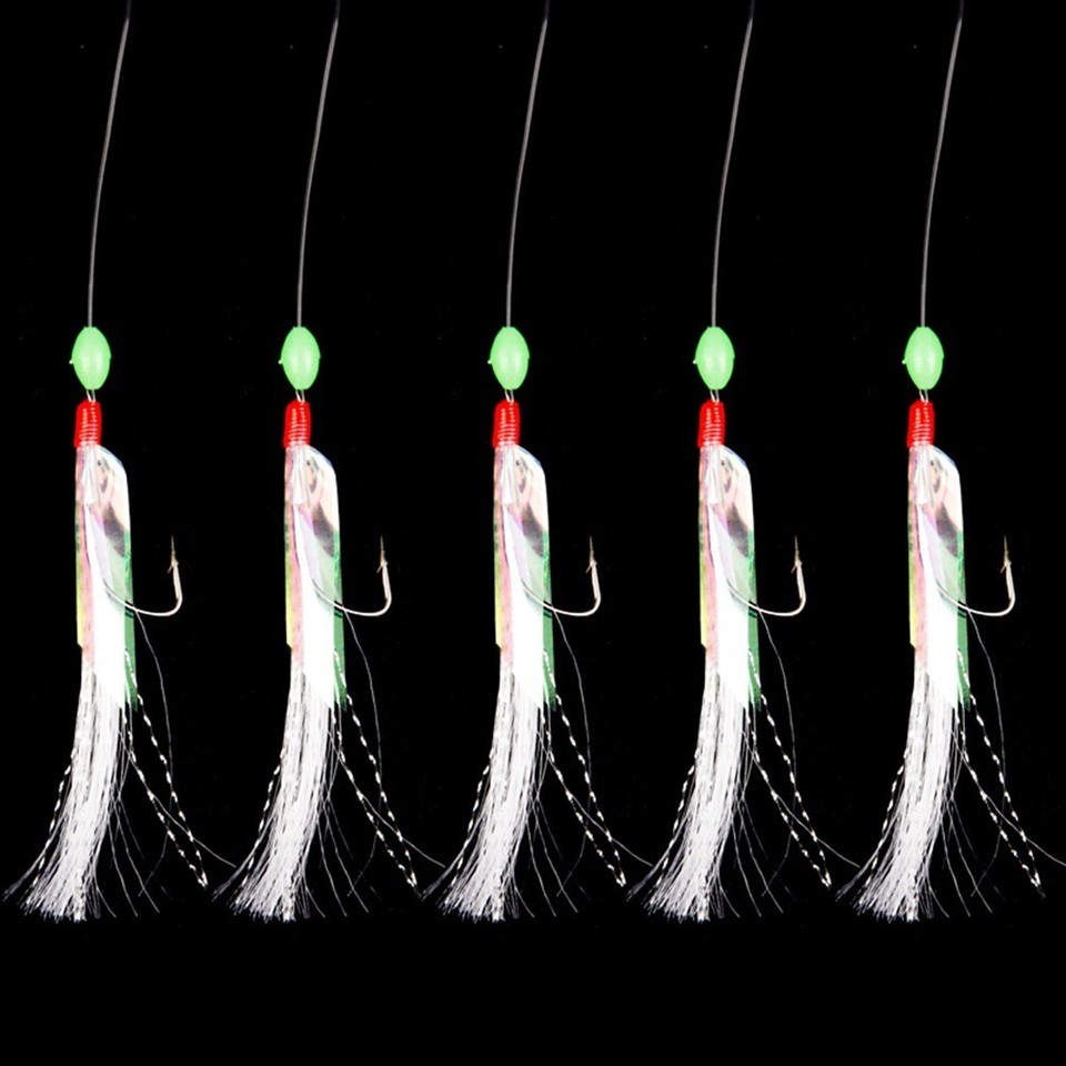 5pcs Feather Herring Bait String Hooks Sabiki Soft-Fishing Lure Rigs ...