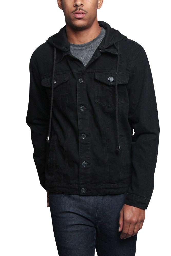 Victorious Men's Hoodie Ripped Denim Jacket with Removable Hood DK135 ...