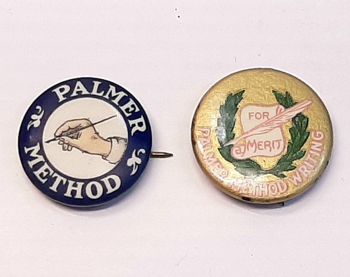 VTG PALMER METHOD WRITING 'FOR MERIT' METAL BADGE BUTTON PINBACK 25 ...
