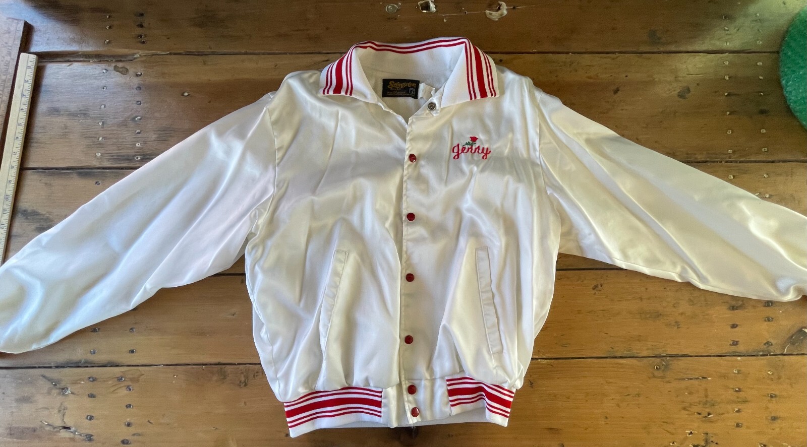 Vintage Swingster White Satin Bomber Jacket Embroider… - Gem