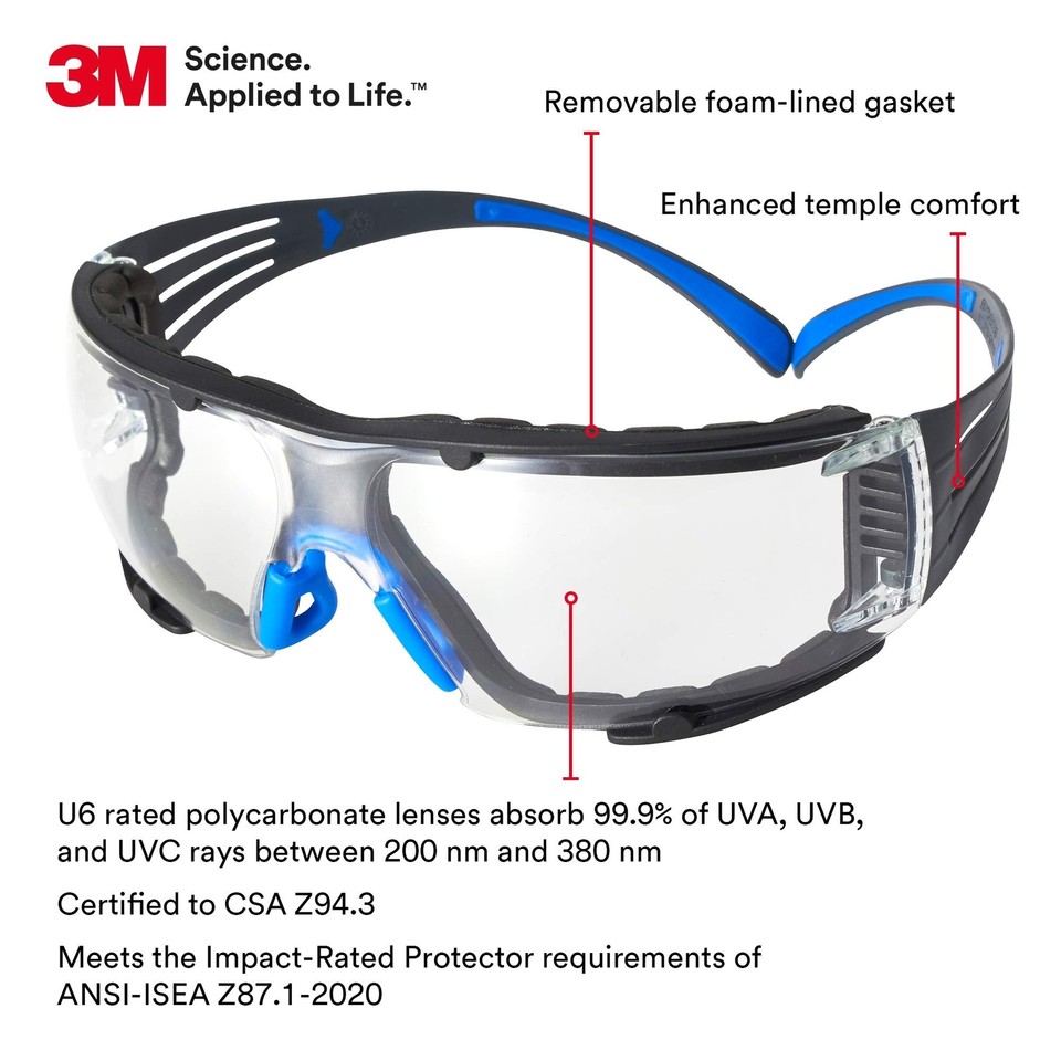 3M Safety Glasses, SecureFit, 20 Pack, ANSI Z87, Scotchgard Anti-Fog ...