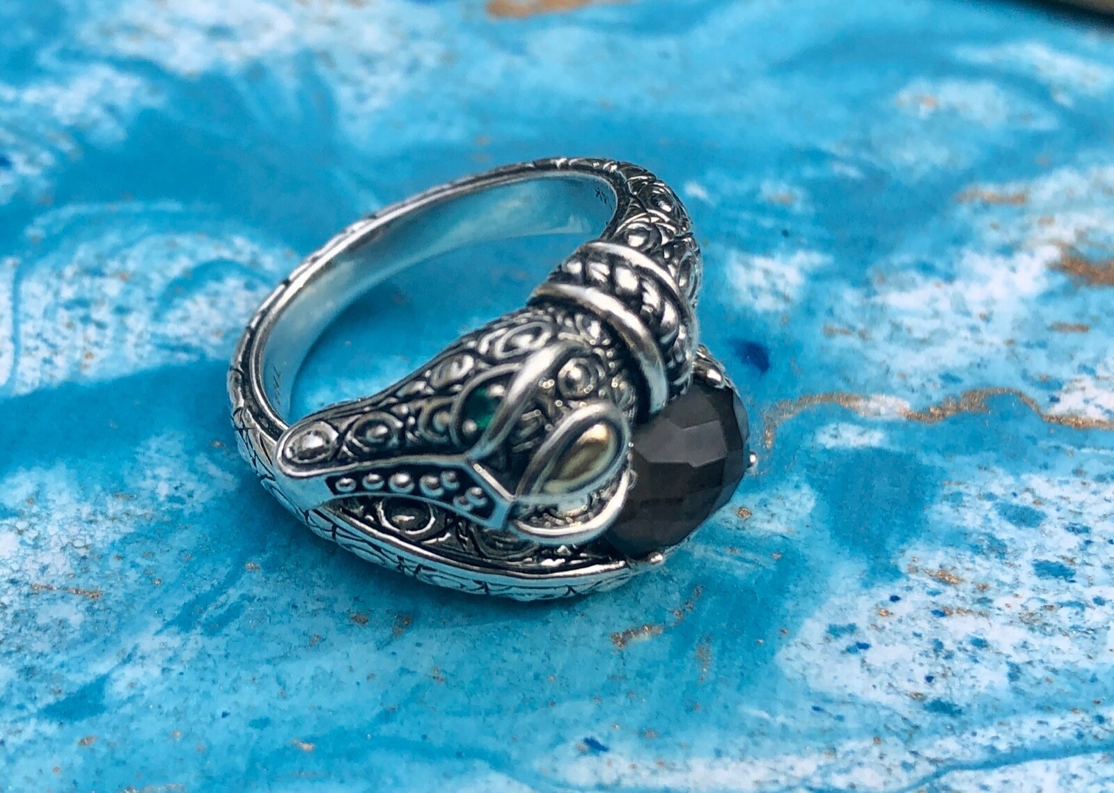 JAI John Hardy Croco Crocodile Sterling Warp Ring 14k Accents Topaz ...