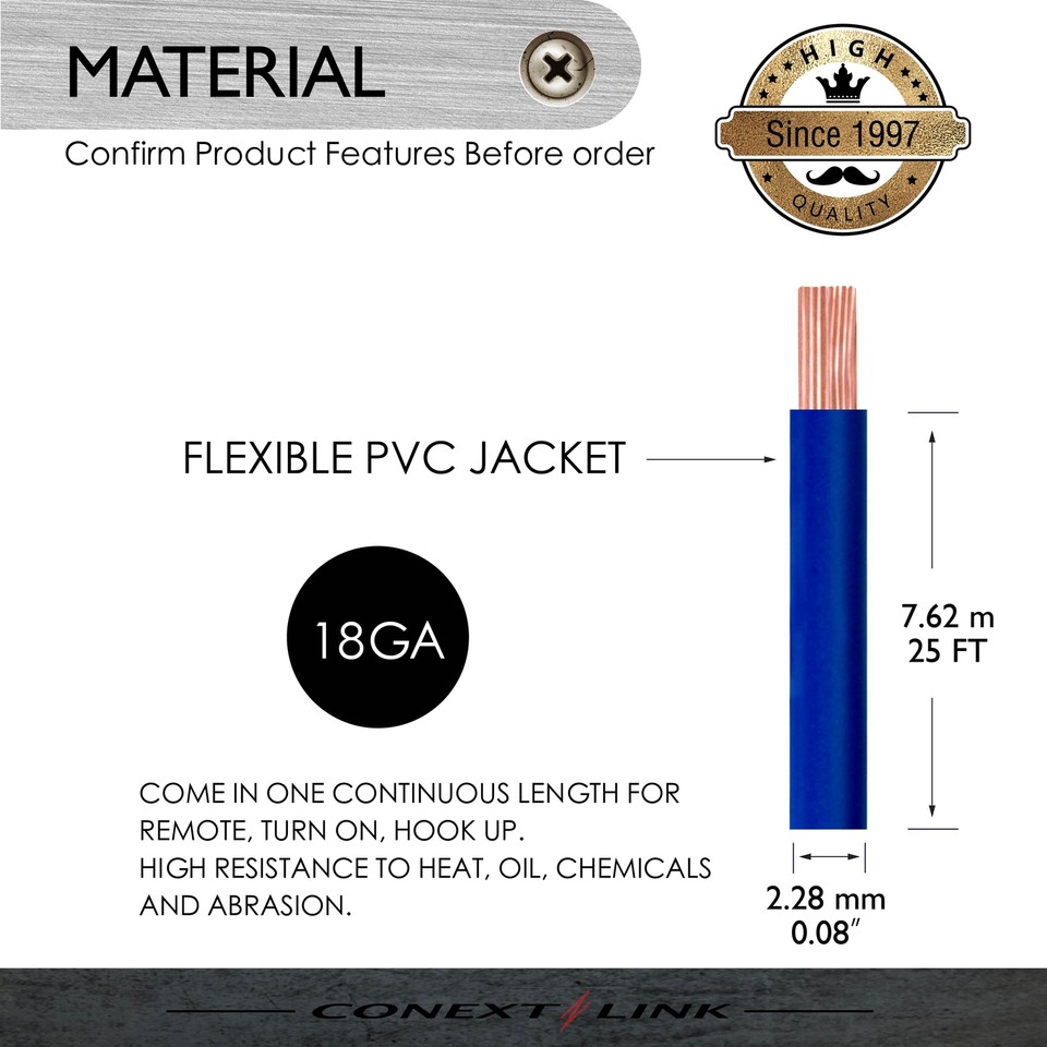 25 Feet 18GA Gauge AWG Primary Wire Turn On Cable Hook Up Remote Blue ...