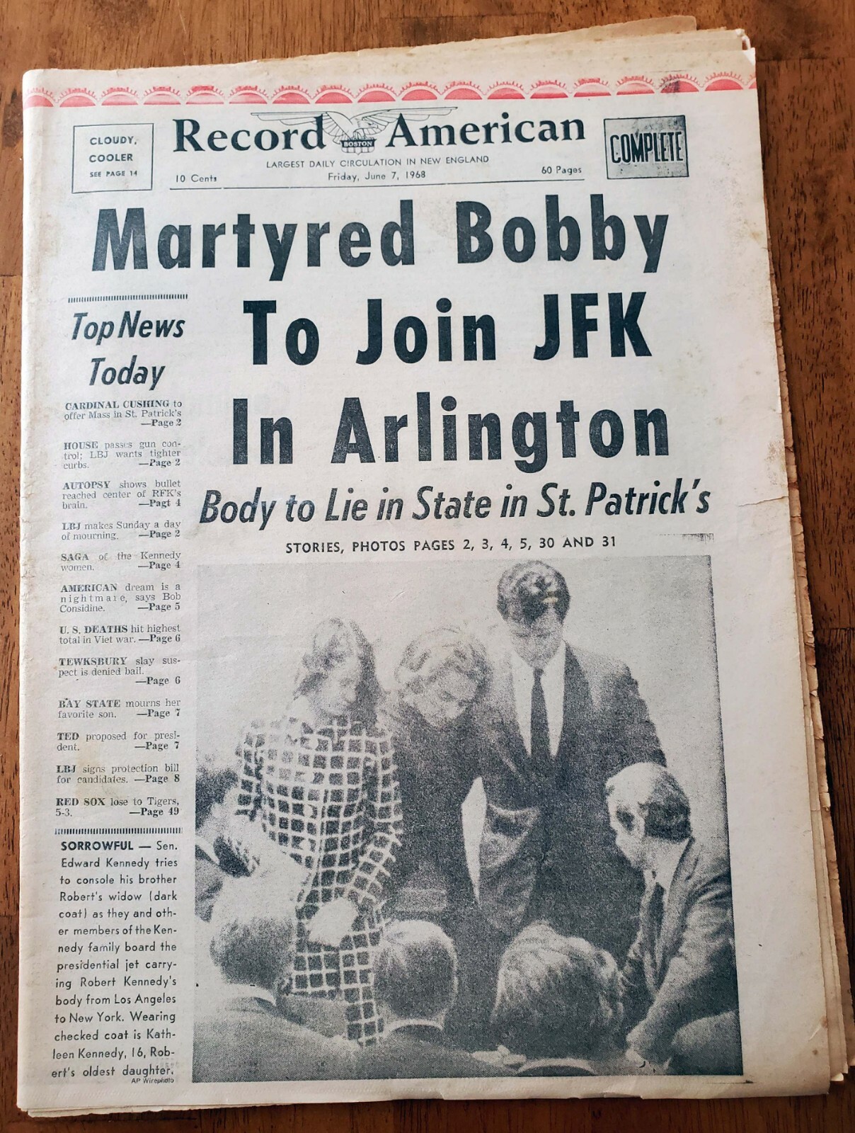 3 Boston Record American Newspapers RFK Assassination June 6 7 & 10 ...