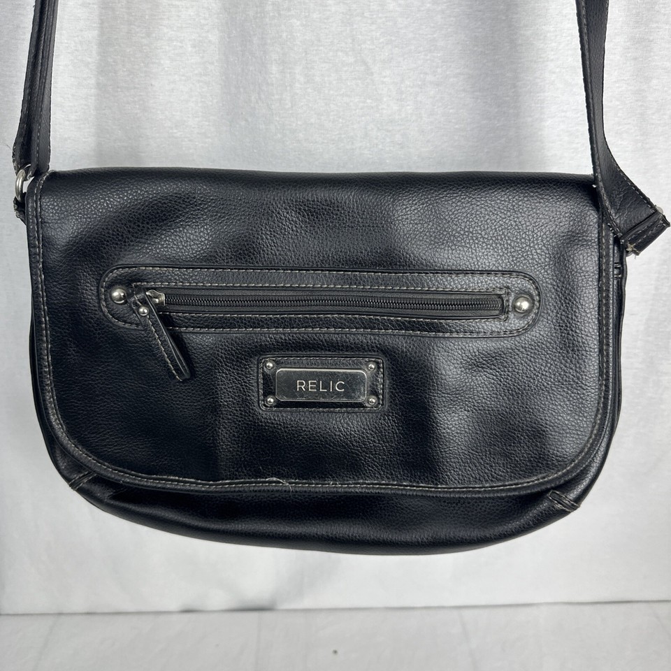 Relic Black Leather Flap Handbag Purse Bag Satchel | eBay