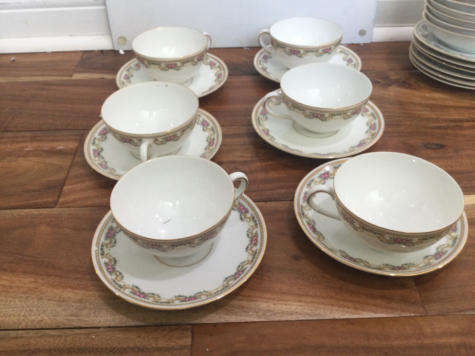 Royal Bayreuth Germany tan roses Gold, 6 sets cups and saucers ROB11 | eBay