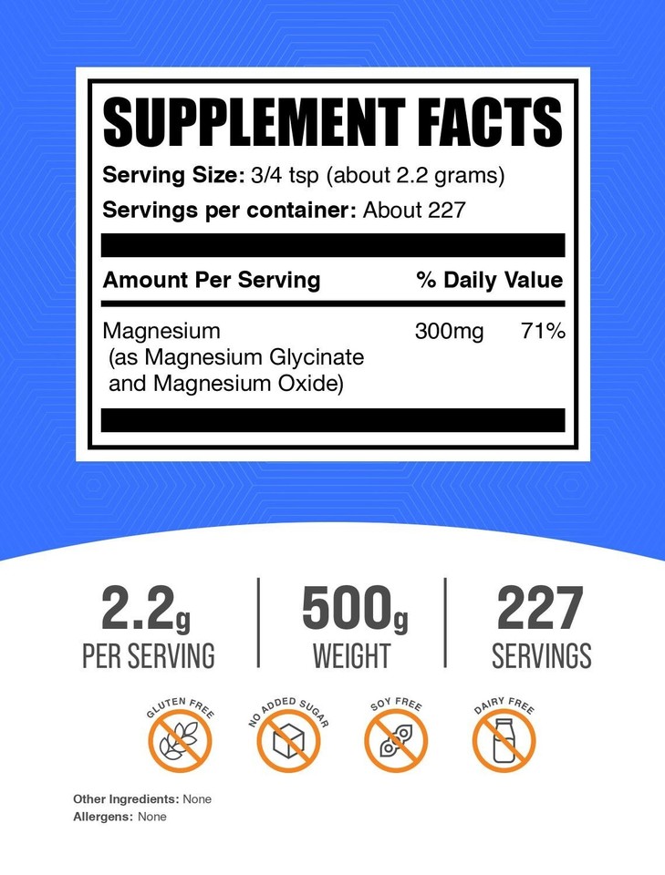 BulkSupplements Magnesium Glycinate Powder 500g - 2.2g Per Serving | eBay