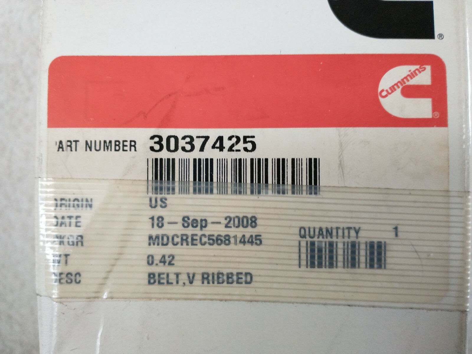 Genuine U.S.A. OEM Cummins V Ribbed Replacement Belt 3037425 3030-01 ...