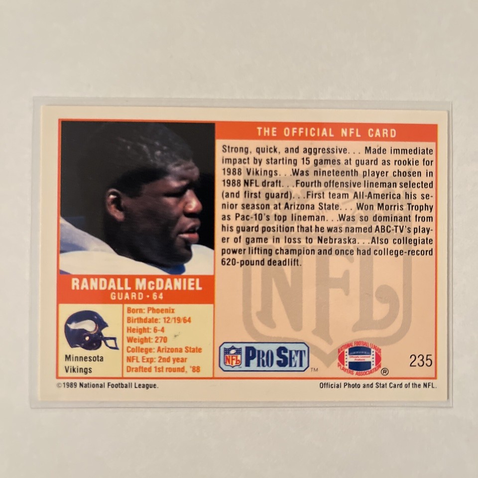 Randall McDaniel - 1989 Pro Set - # 235 - ROOKIE - Vikings | eBay