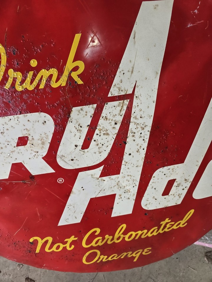 RARE 1956 DRINK TRU ADE ORANGE SODA POP STAMPED PAINTED METAL SIGN GAS ...