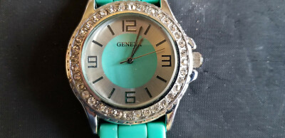 Geneva rubber strap rhinestone bezel watch. New Battery. 8-5-2327 | eBay