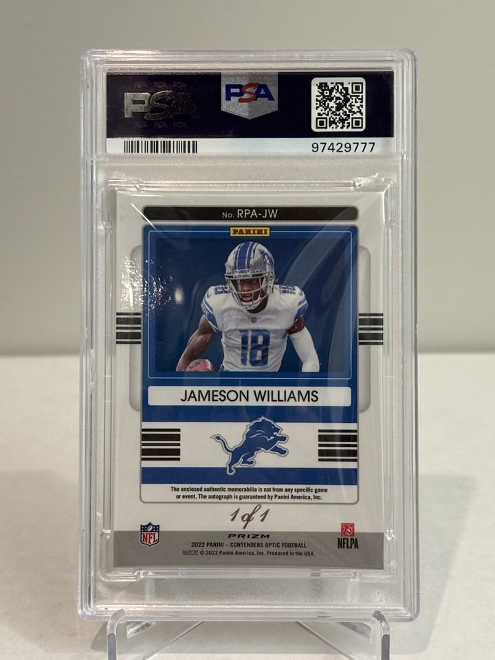 2022-23 Jameson Williams Contenders Optic RPA Gold Vinyl NFL Shield 1/1 ...