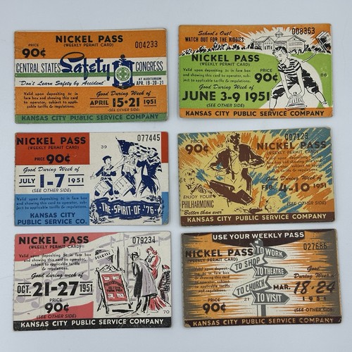 Kansas City Trolley Bus Nickel Pass 6x LOT 1951 Passes SPIRIT OF '76 ...