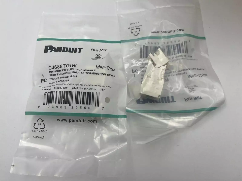 Panduit Giga TX Cat6 Network jack CJ688TGIW CJ688TGBU CJ688TGGR ...