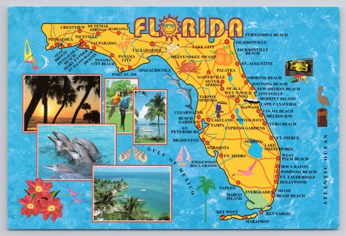 Map of Florida Sunshine State Gulf of Mexico Atlantic Ocean Miami ...