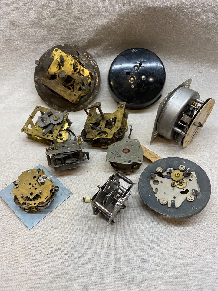 Antique Vintage Lot of Clock Movements Faces for Repair Parts Steampunk ...