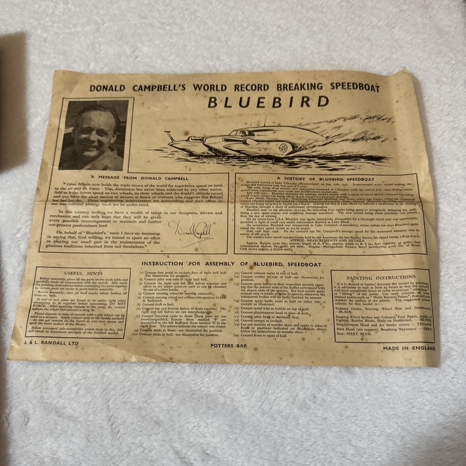 Merit Plastic Model Kit Donald Campbell's Bluebird K7 Jet Boat Complete ...