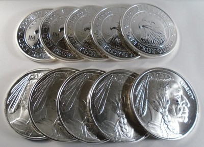 5x JM Bullion .999 Silver Rounds + 5x CNT Mint .9999 Silver Rounds - 10 ...