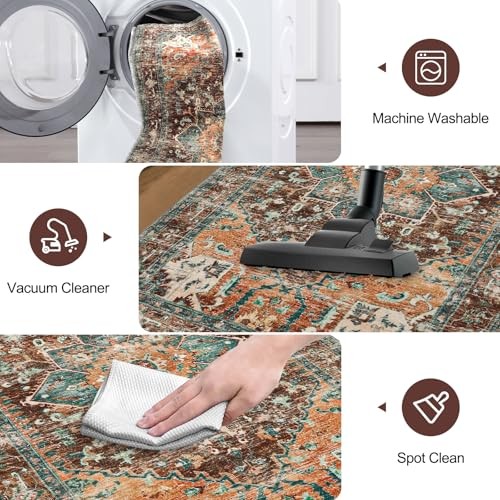 Washable Area Rug for Bedroom, 3x5 2'11" x 4'11" (Rectangular) Rust ...