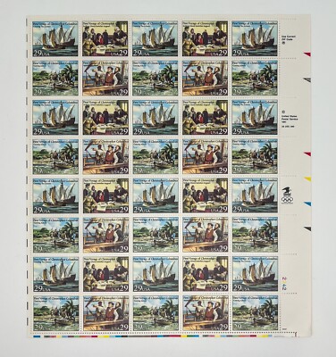 USPS 1991 STAMP #2620-23 29C VOYAGES OF COLUMBUS FULL SHEET 40 STAMPS ...