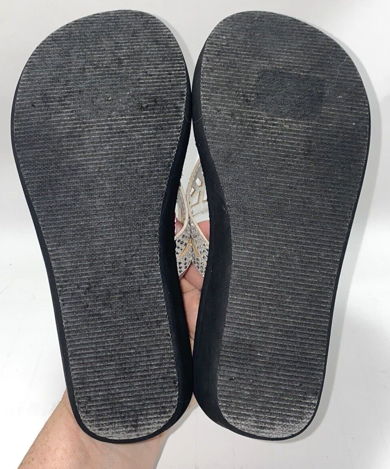 Blue Fin Rhinestone Faux Leather Wedge Platform Flip Flops Size 6 ...