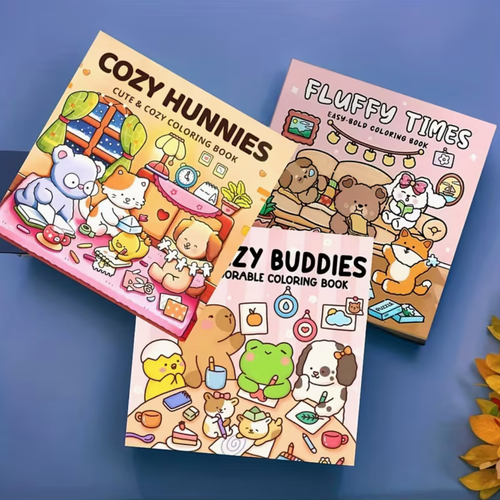 3 Colouring Books Set (My Fuzzy Buddies, Cozy Hunnies, Fluffy Times ...