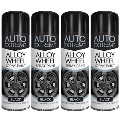 4x AUTO EXTREME Alloy Wheel Black Spray Paint 300ml Smooth Finish Fade ...