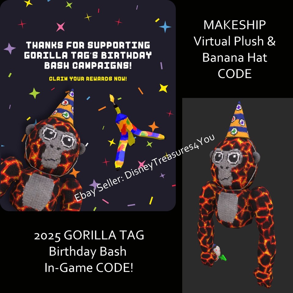 IN-GAME META CODE ONLY Makeship GORILLA TAG Monke Tagged Birthday Plush ...