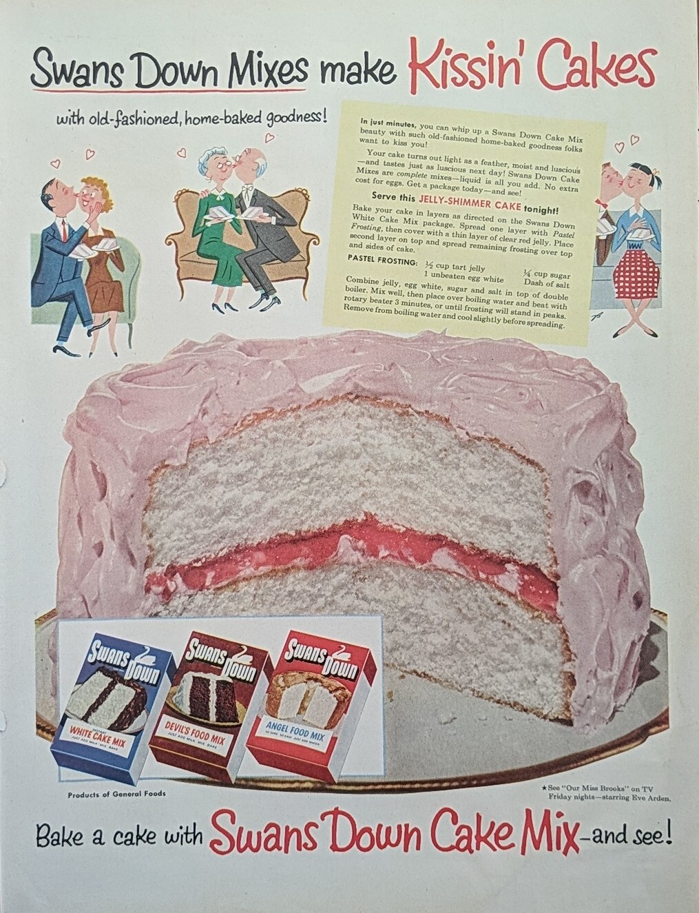 1953 Swans Downs Cake Mix Print Ad, White Angel Food Cake Print Ad | eBay