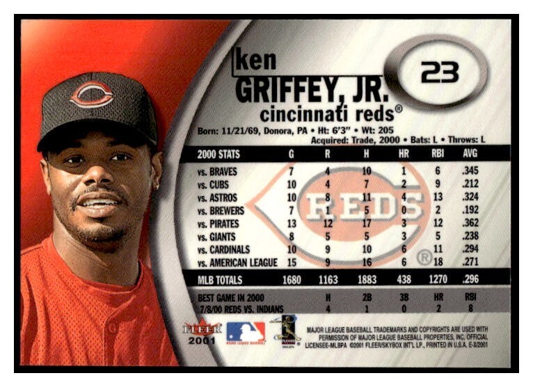 2001 Fleer E-X 23 Ken Griffey Jr Cincinnati Reds MLB baseball card ...