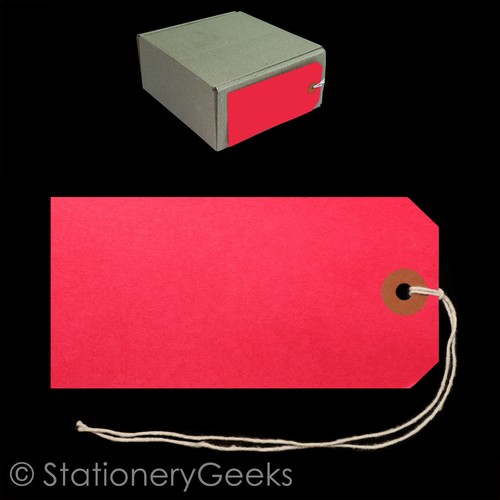 250 Red Strung Tags 120 x 60 mm String Tie on Parcel Label Ticket 120mm ...