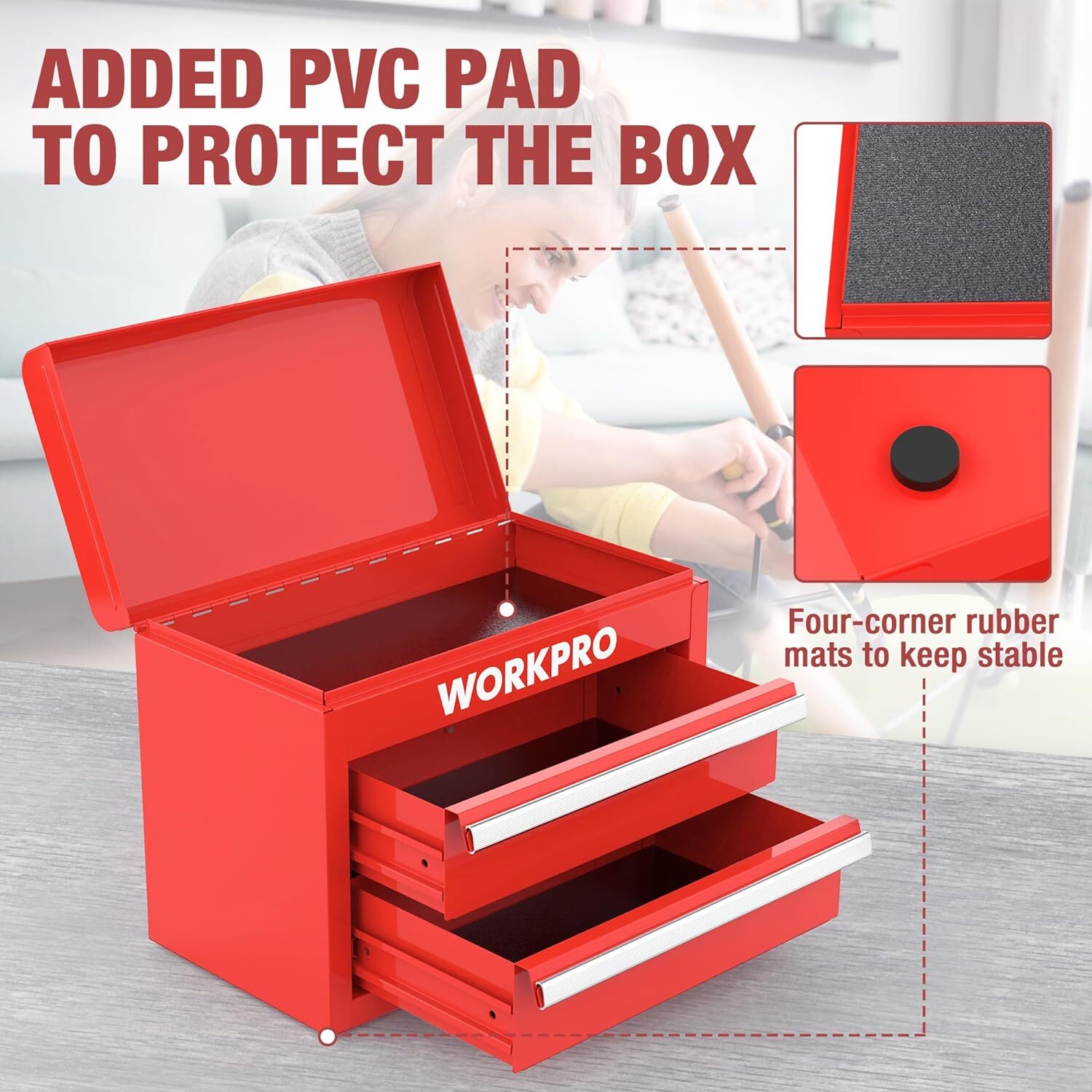 WORKPRO 2 Drawer Mini Tool Box, Metal Tool Storage Box for Daily Use ...