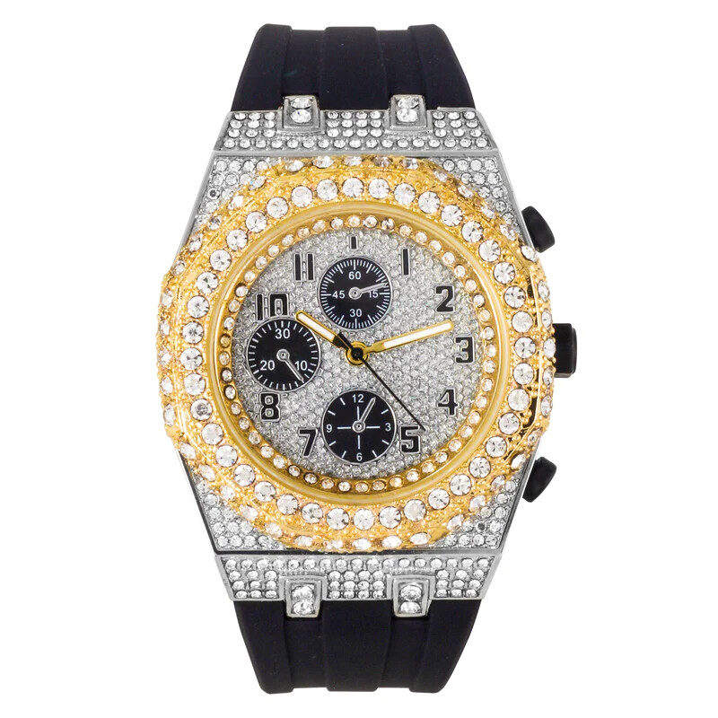 HIP HOP ICED SILICONE BAND LUXURY SIMULATED DIAMOND BLING WRIST FASHION ...