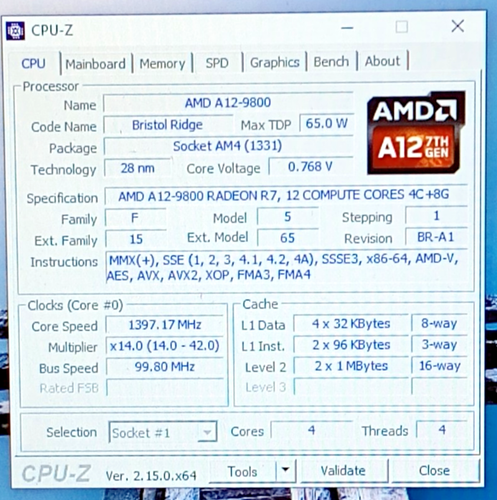 AD9800AUM44AB AMD A12-9800 3.8GHz (4.2 GHz Turbo) 4-Core Socket AM4 65W CPU | eBay