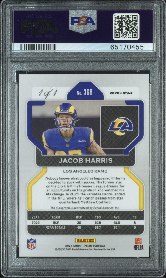 2021 Panini Prizm NFL Jacob Harris BLACK FINITE 1/1 LA Rams Rookie AUTO ...